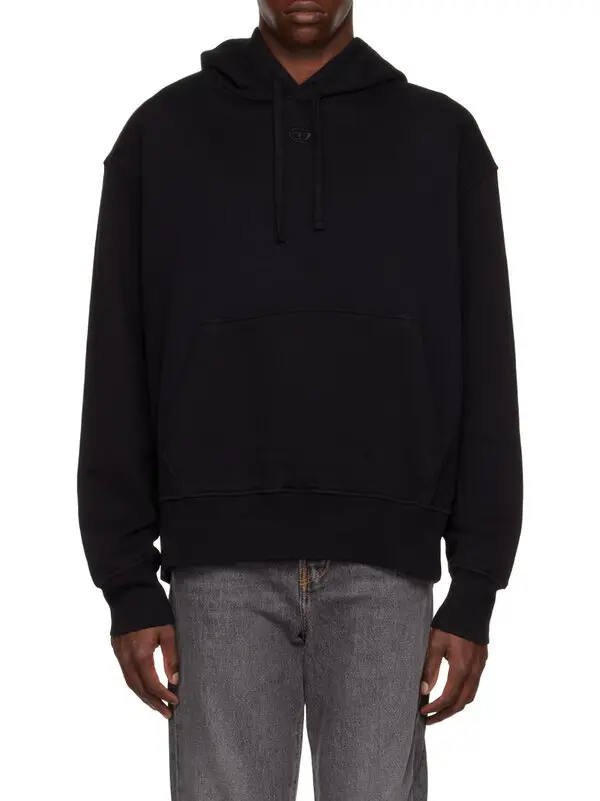 DIESEL® Logo Embroidered Drawstring Hoodie - Black