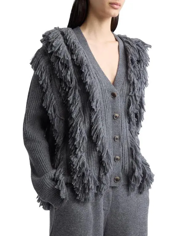 LISA YANG Soreia Fringe Cashmere Cardigan - Graphite