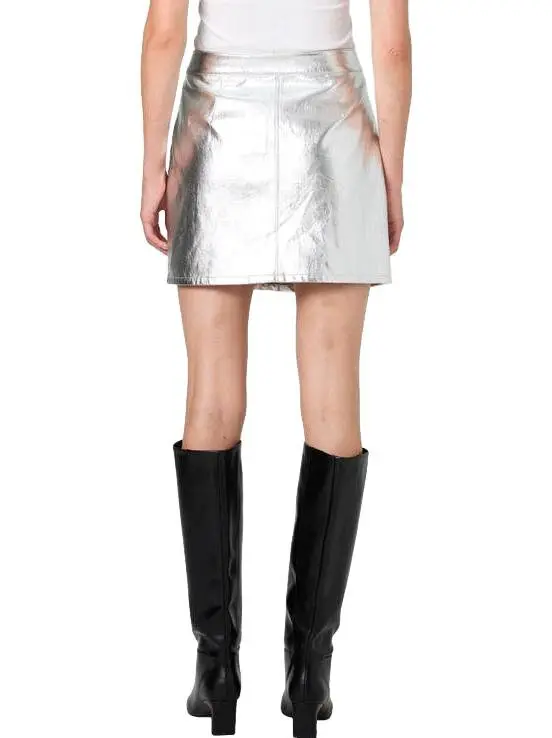 French Connection Mimi Metallic Faux Leather Miniskirt - Silver
