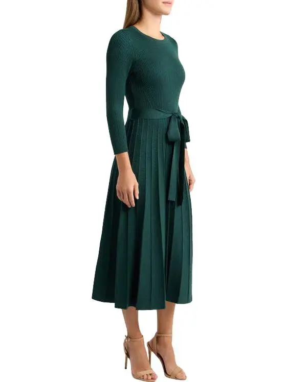 Eliza J Ribbed Fit & Flare Midi Dress - Tea