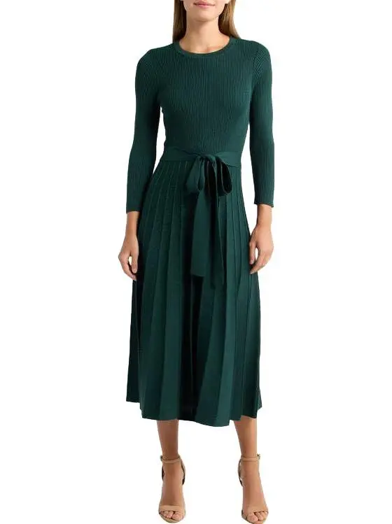 Eliza J Ribbed Fit & Flare Midi Dress - Tea