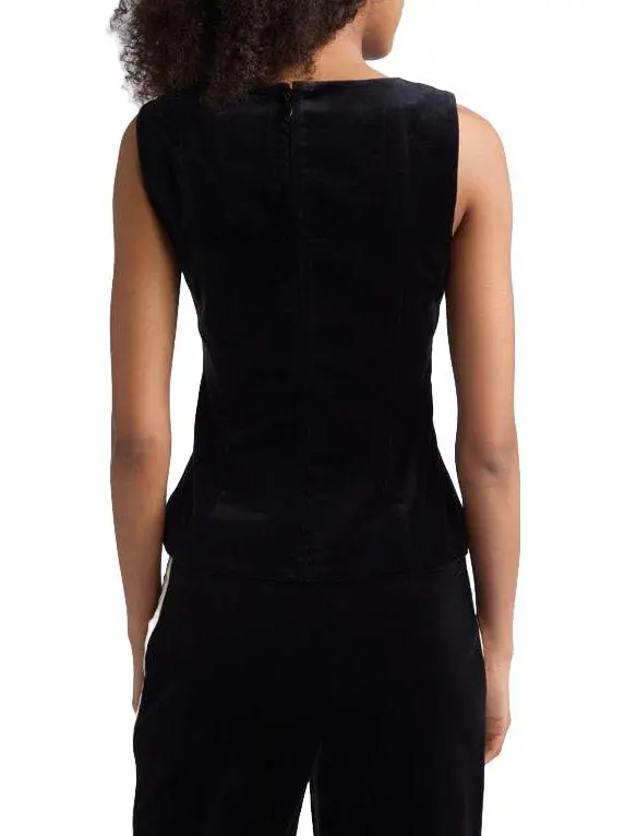 Posse Florian Velvet Embroidered Trim Top - Black