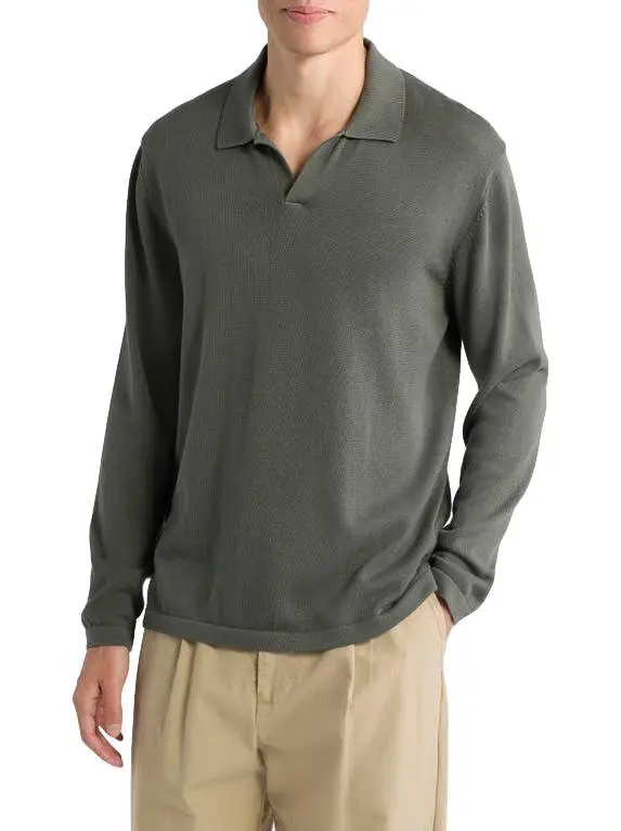 ALEX CRANE Lolo Organic Cotton Long Sleeve Sweater Polo - Juniper
