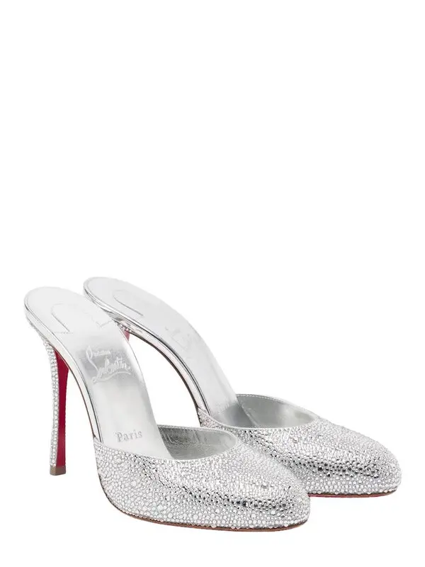 CHRISTIAN LOUBOUTIN Dolly Embellished Leather Mules - Silver