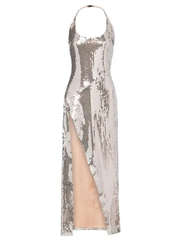 Attico Sequined Halterneck Midi Dress - Silver