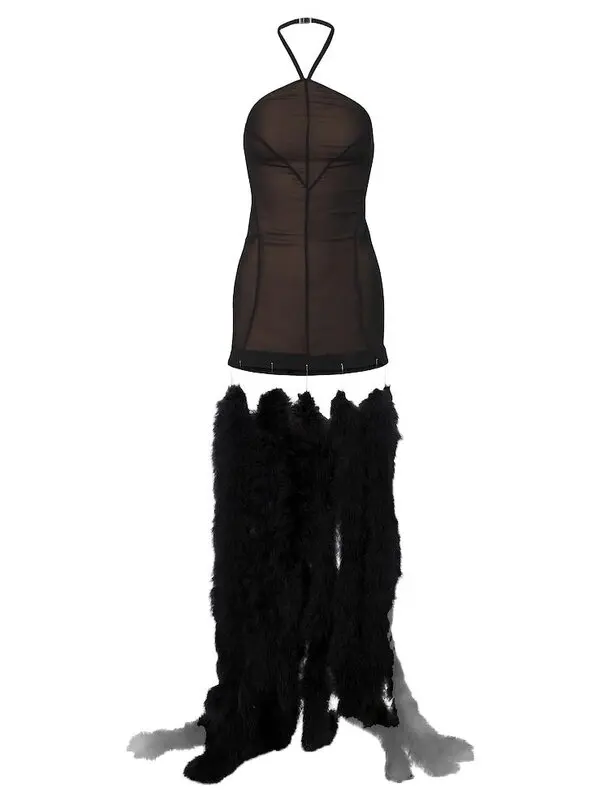 Attico Feather-trimmed Halterneck Maxi Dress - Black
