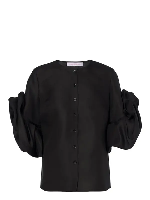 Carolina Herrera Floral-appliqué Silk Top - Black