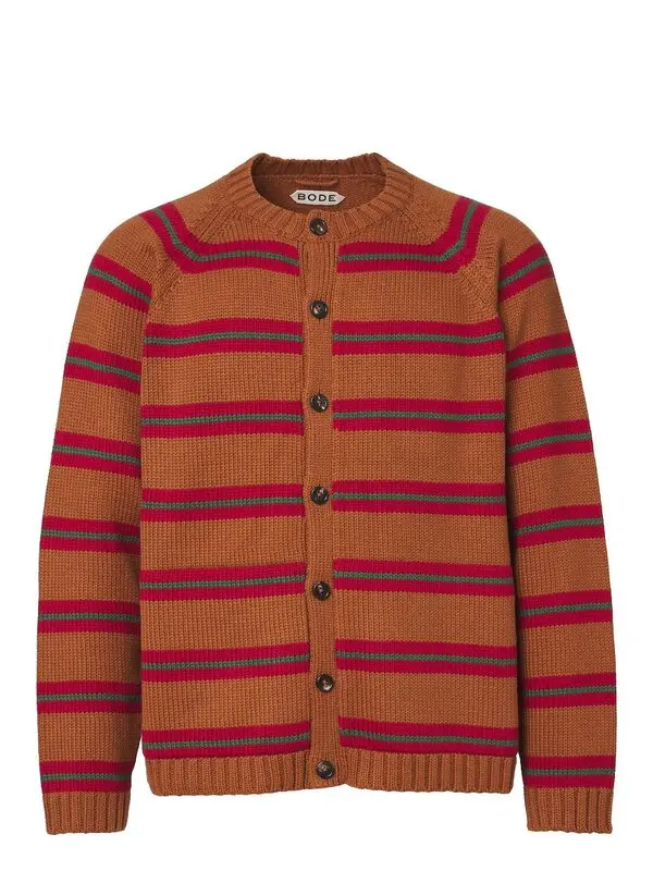 BODE Holly Striped Cotton And Wool Cardigan - Brown