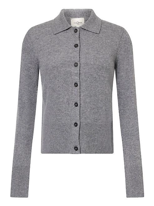 Le Kasha Ribbed-trims Cashmere Knitted Polo Cardigan - Mid Grey