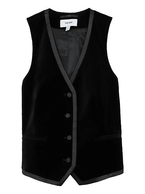 REISS Wren Tailored-fit Velvet Waistcoat - Black