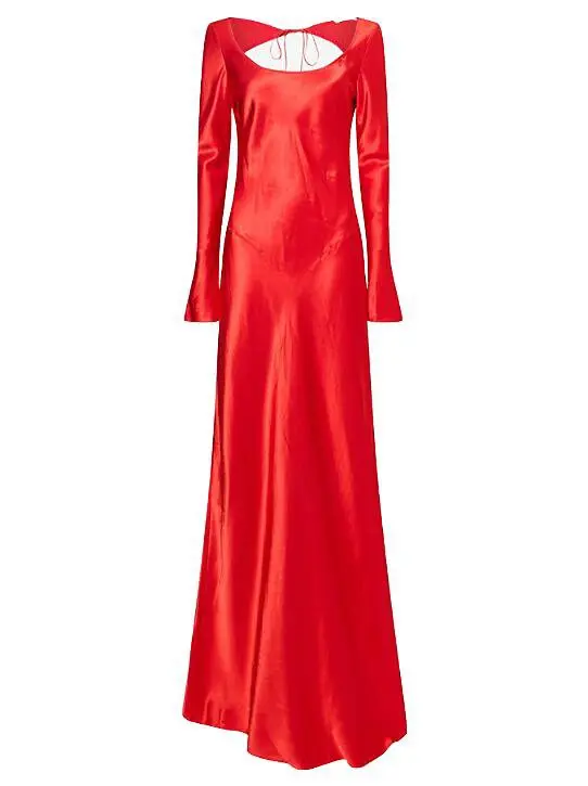 Anna October Margit Long Sleeve Satin Maxi Dress - Red