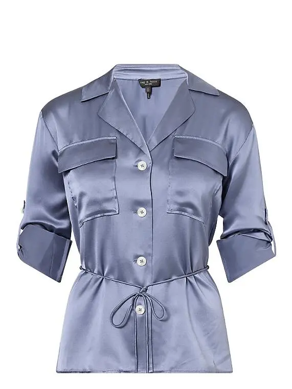 Rag & Bone Sonny Patch-pocket Silk Blouse - Fadedblu