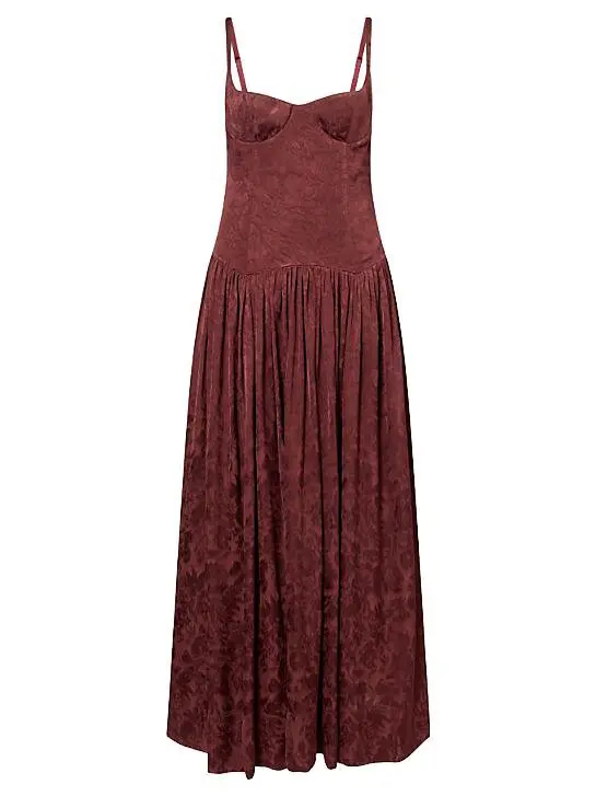 Anna October Antoinette Bodice Satin Midi Dress - Brown