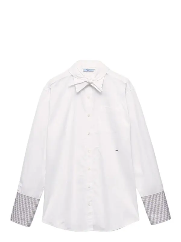 Prada Striped-cuff Cotton Poplin Button-down Shirt With Scarf - Bianco