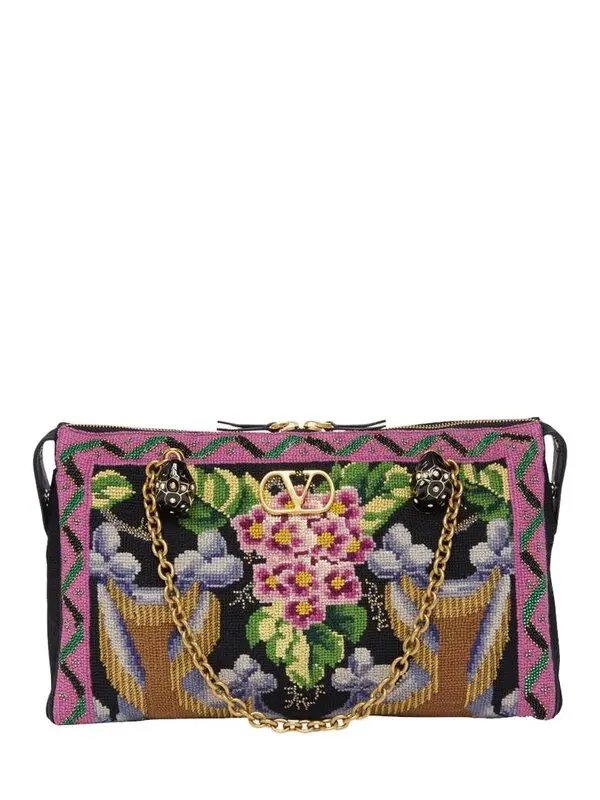 Valentino Garavani Panthea Medium Floral Embroidered Shoulder Bag - Multicolor