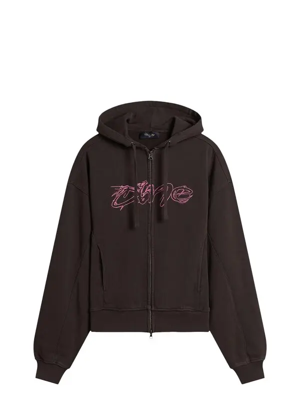DIME Distressed Terry Zip Hoodie 'acid - Brown