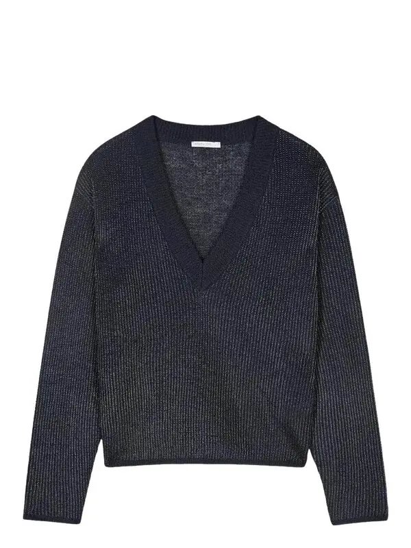 Patrizia Pepe Lurex-knit V-neck Sweater - Blue