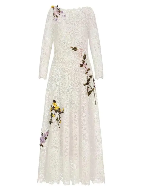 Oscar De La Renta Draped Guipure-lace Maxi Dress - Blue