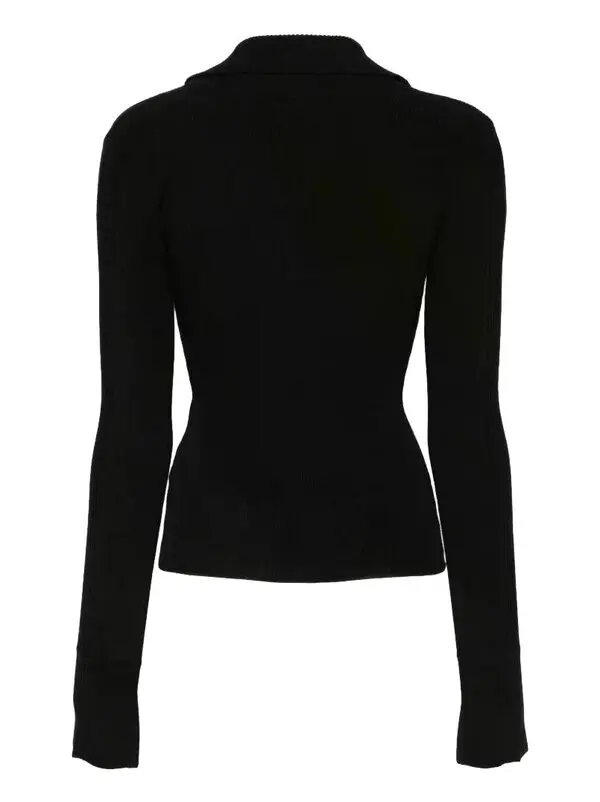Patrizia Pepe Ribbed Zip-up Cardigan - Black