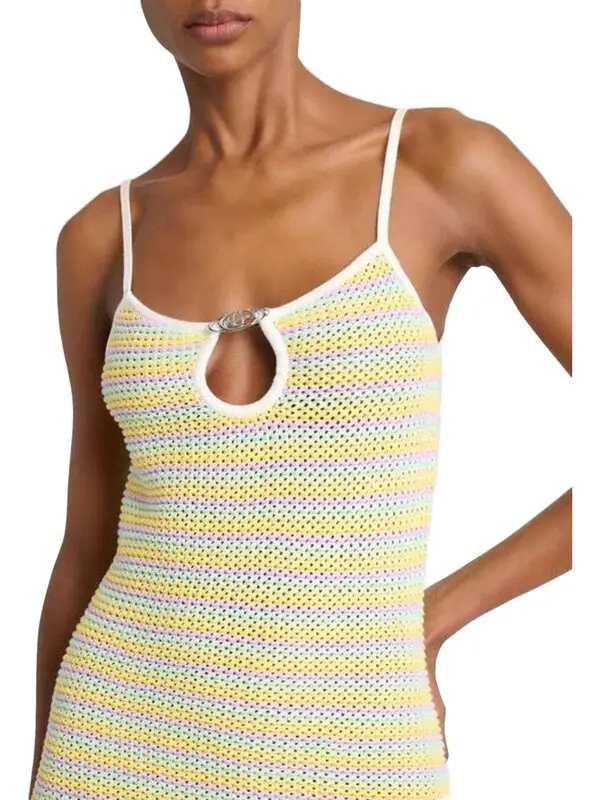 Casablanca Bourgeois Striped Crochet Knit Mini Dress - Multi