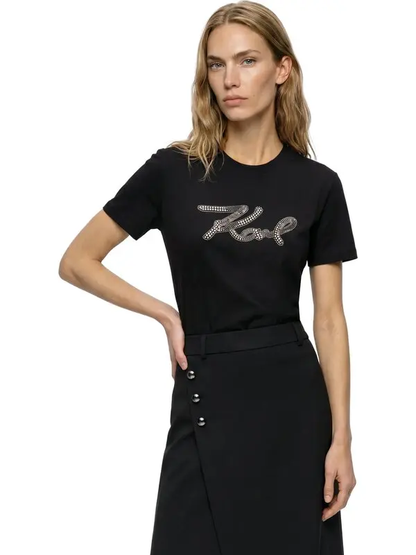 Karl Lagerfeld Signature Rhinestone T-shirt - Black