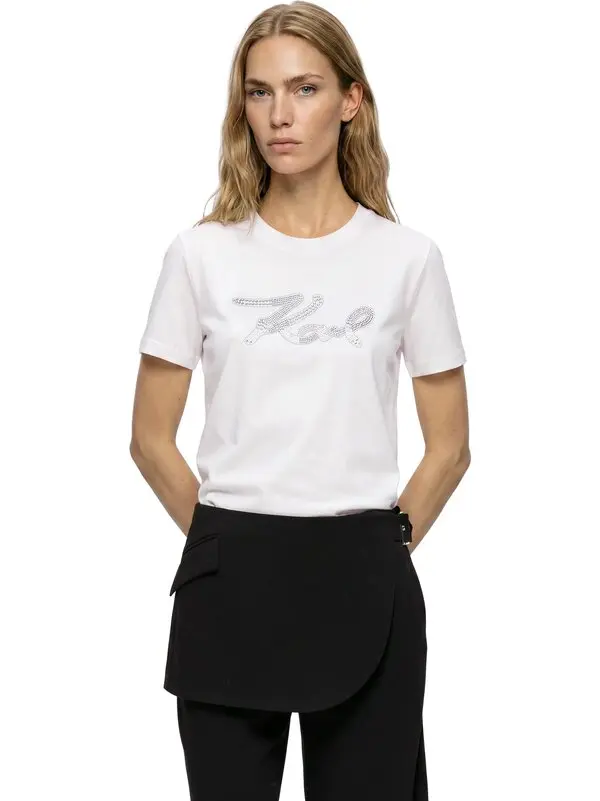 Karl Lagerfeld Signature Rhinestone T-shirt - White