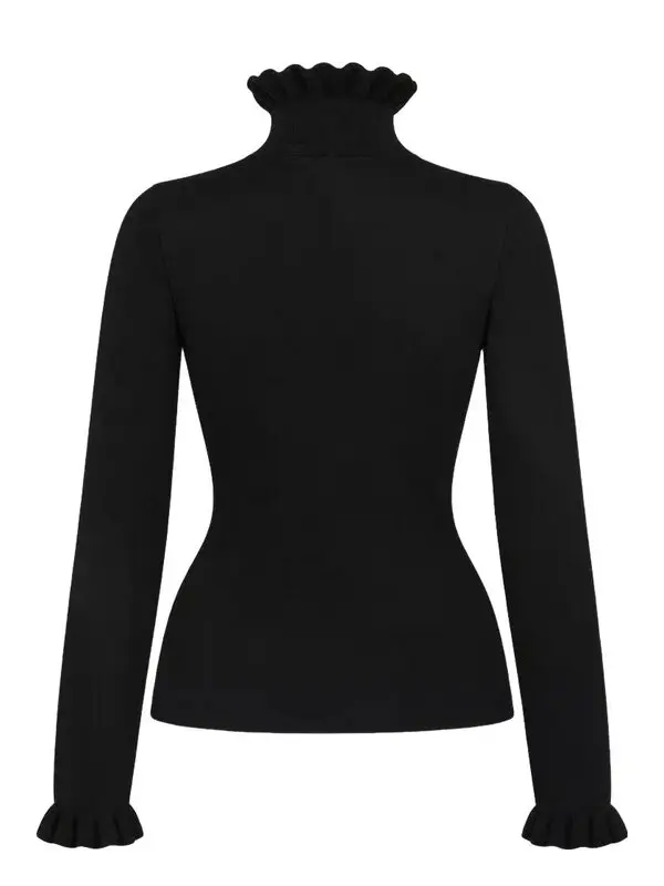 Blumarine Rose-embroidered Ruffled-trim Sweater - Black