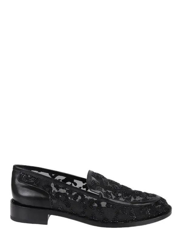 Rene Caovilla Crystal-embellished Lace-mesh Loafers - Black