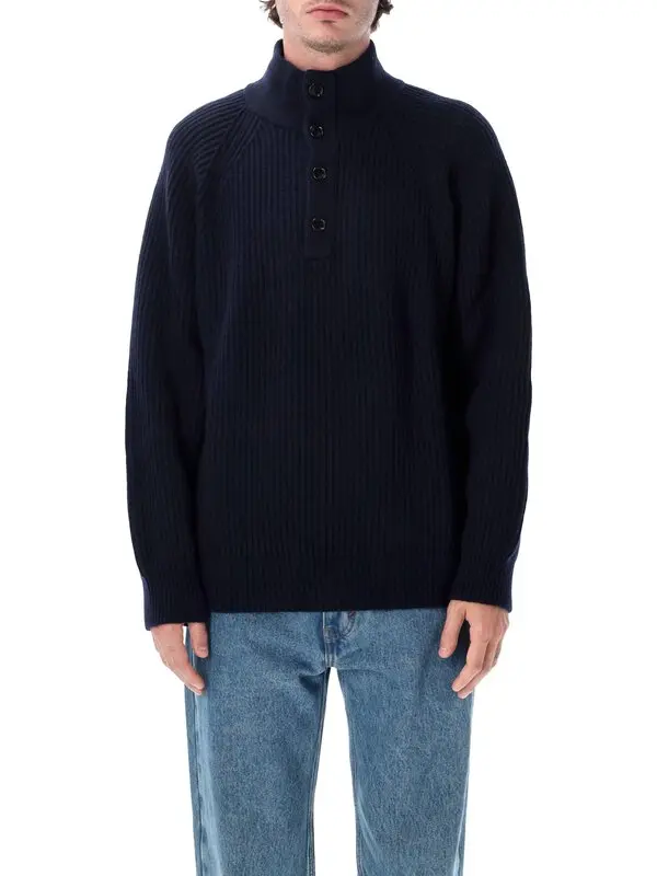 Filson Ribbed Half-button Mock Neck Sweater - Blu