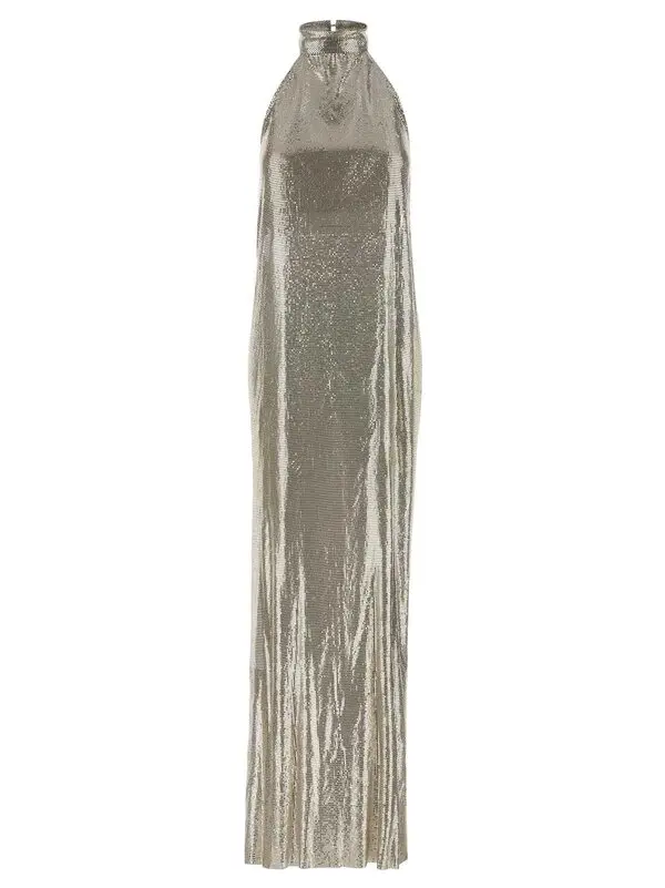 Stella McCartney Rhinestone-embellished Metal Knit Long Dress - Silver
