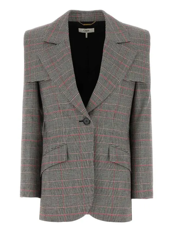 Chloé Embroidered Stretch Glencheck Blazer - Checked