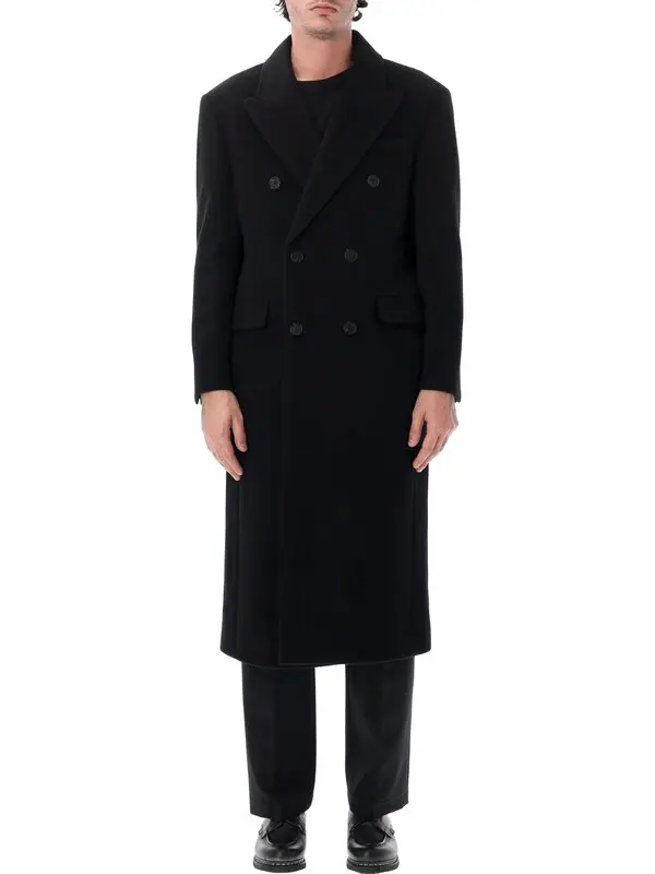 DUNST Long Double-breasted Wool Coat - Nero