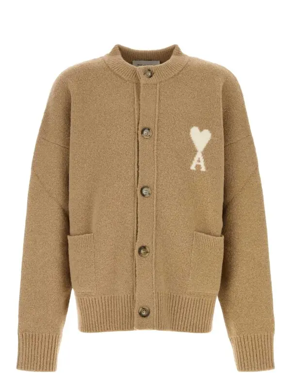 AMI Paris Stretch Alpaca Blend Cardigan - Camel