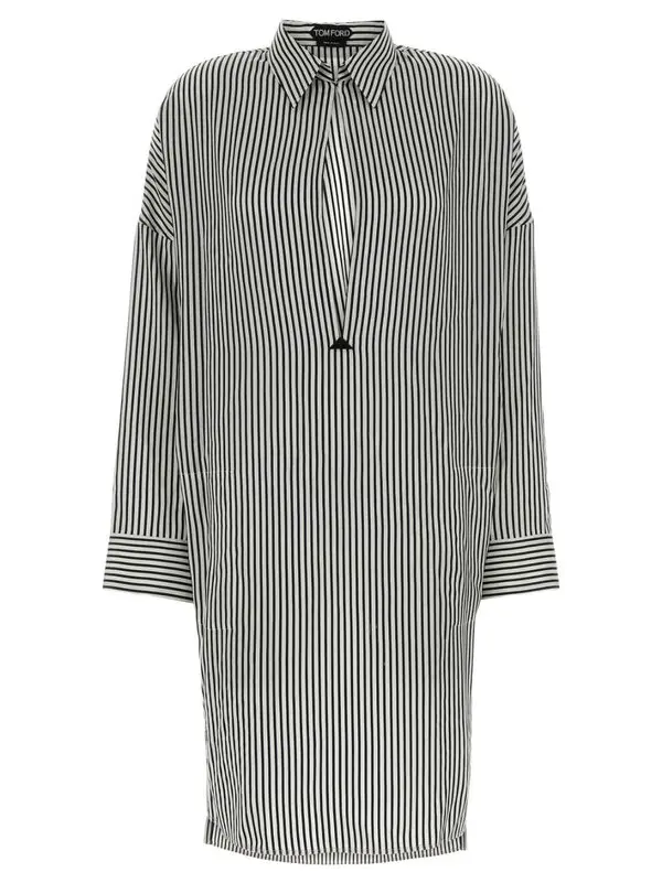 TOM FORD Embroidered Silk Shirt Dress - Stripped