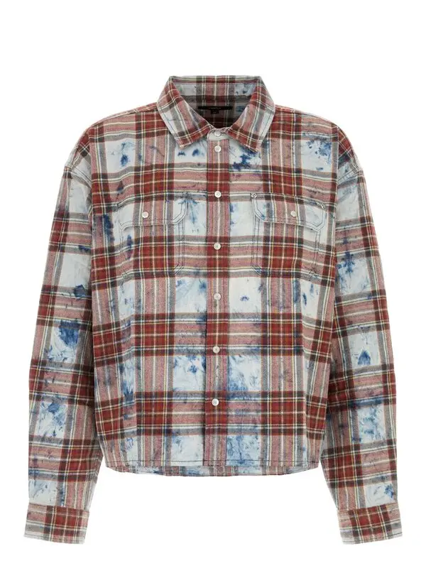 PURPLE BRAND Embroidered Cotton Oversize Shirt With Mini Check Pattern - Checked