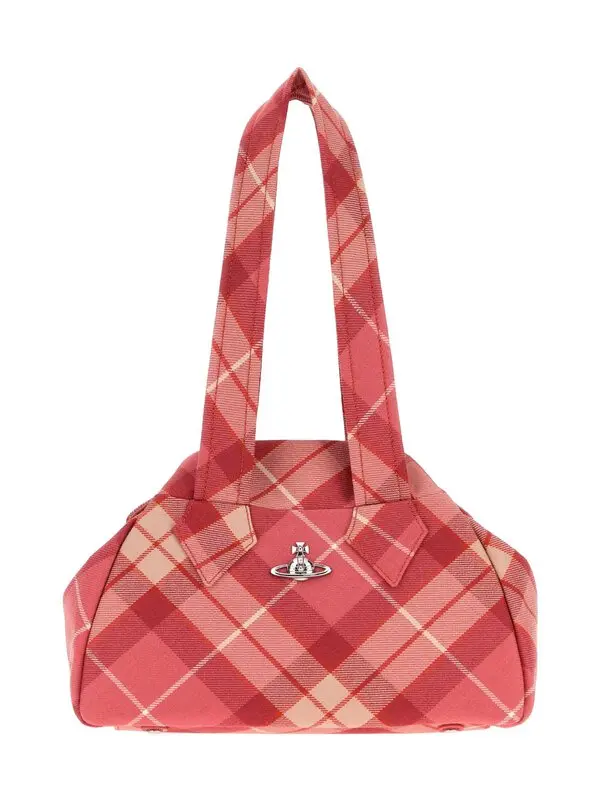 VIVIENNE WESTWOOD Embroidered Fabric Medium Archive Shoulder Handbag - Checked
