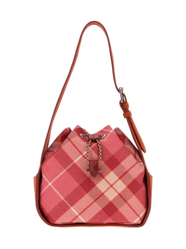 VIVIENNE WESTWOOD Embroidered Mini Bucket Handbag With Silver-tone Hardware - Checked
