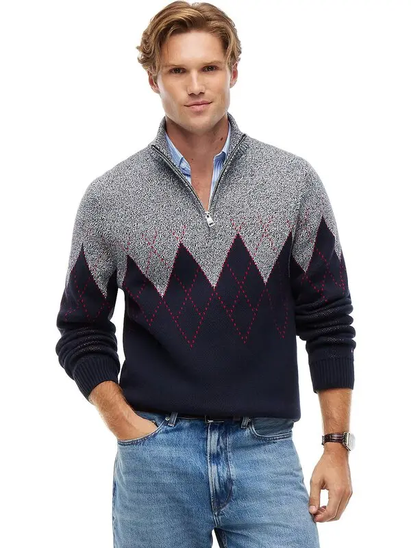 Tommy Hilfiger Argyle Quarter-zip Sweater - Grey/navy