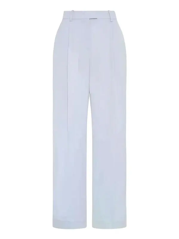 Another Tomorrow Pleated Tailored Trousers - Blue