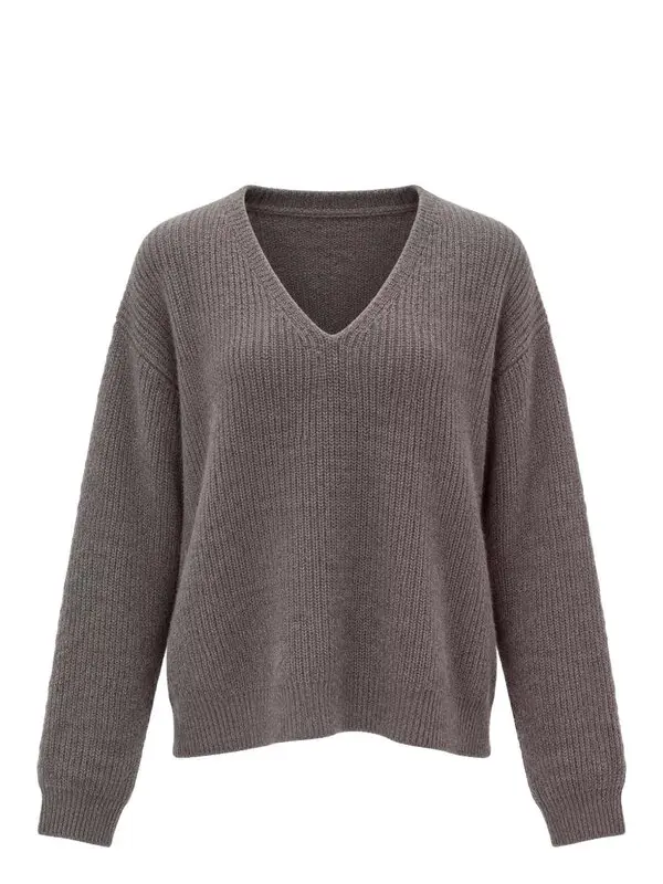 C.T.PLAGE Royal V-neck Ribbed-knit Sweater - Grey