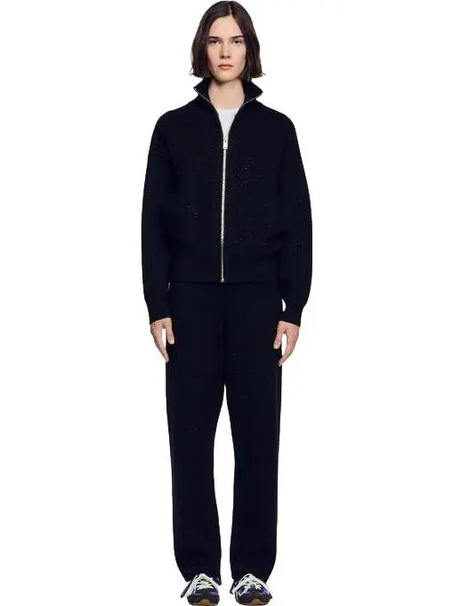 Sandro Standing Collar Strass Cardigan - Black