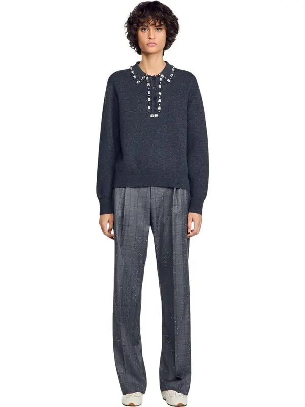 Sandro Jewellery Polo-neck Sweater - Grey