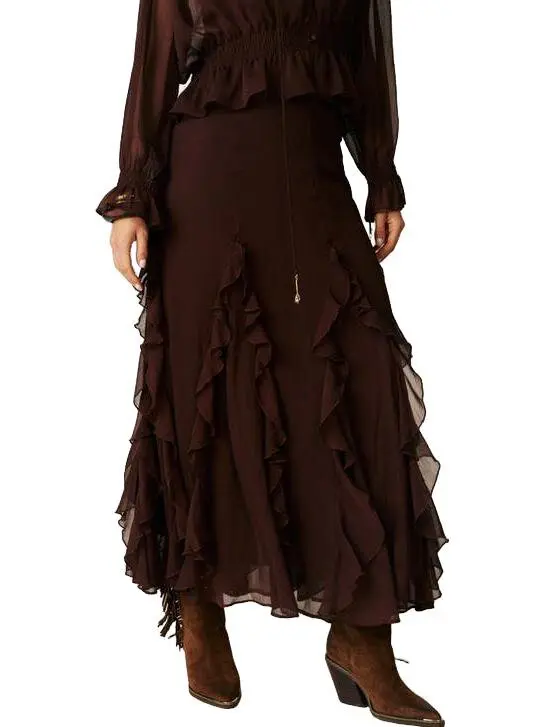 ALMA EN PENA Ruffled Midi Skirt - Maroon