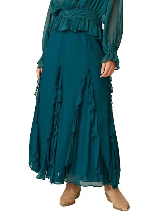 ALMA EN PENA Ruffled Midi Skirt - Ocean