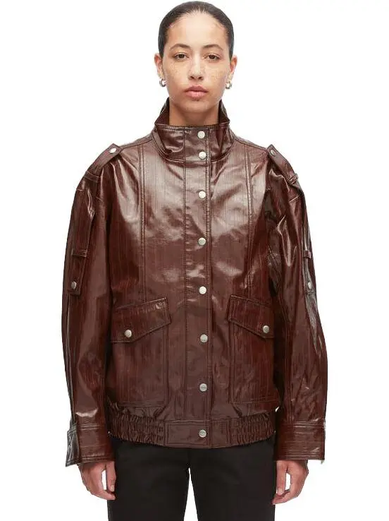 3.1 Phillip Lim Textured Faux Leather Flight Jacket - Espresso