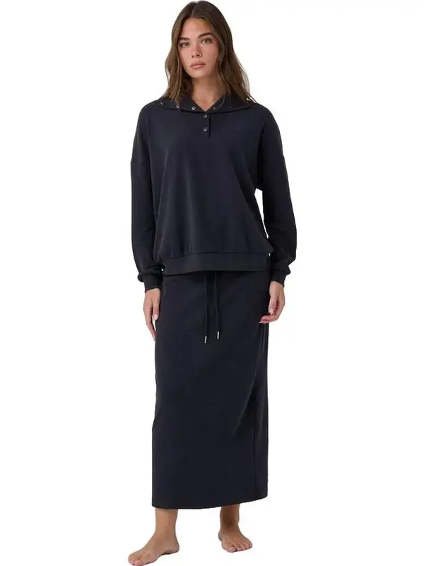BY TESS COLLECTION Lou Stretch Drawstring Waist Back Slit Skirt - Navy