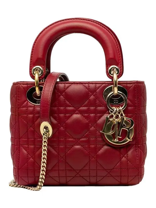 Dior 2017 Mini Lambskin Cannage Lady Satchel - Red