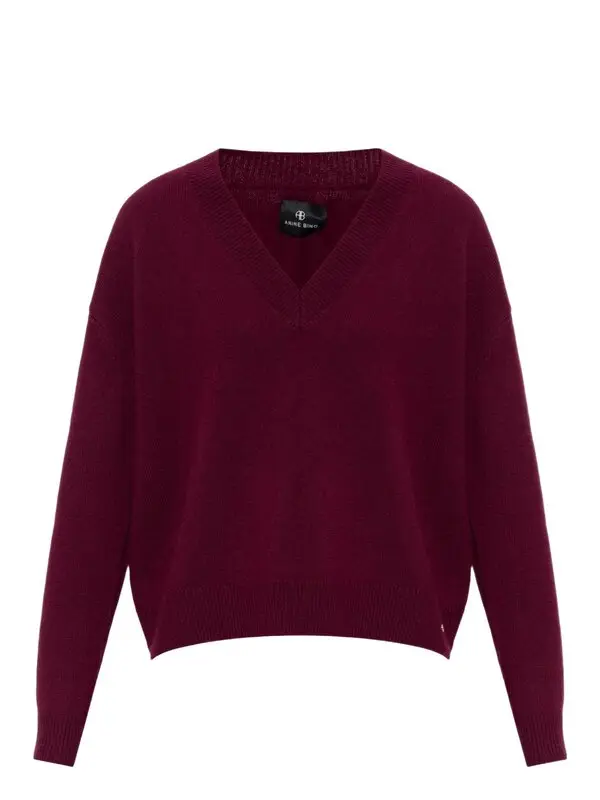 ANINE BING Lee V-neck Knitted Sweater - Burgundy