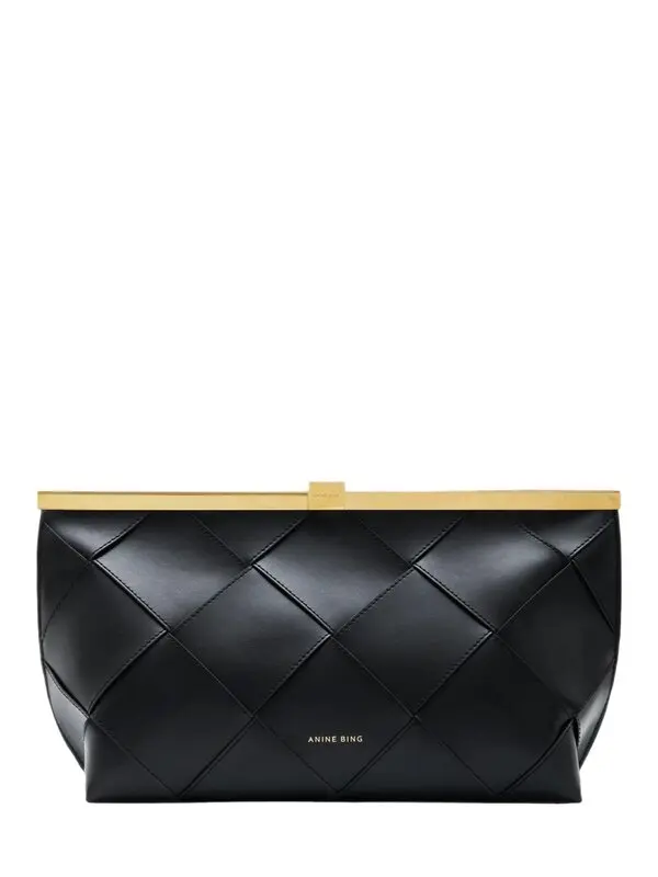 ANINE BING Braided Leather Clutch Bag - Black