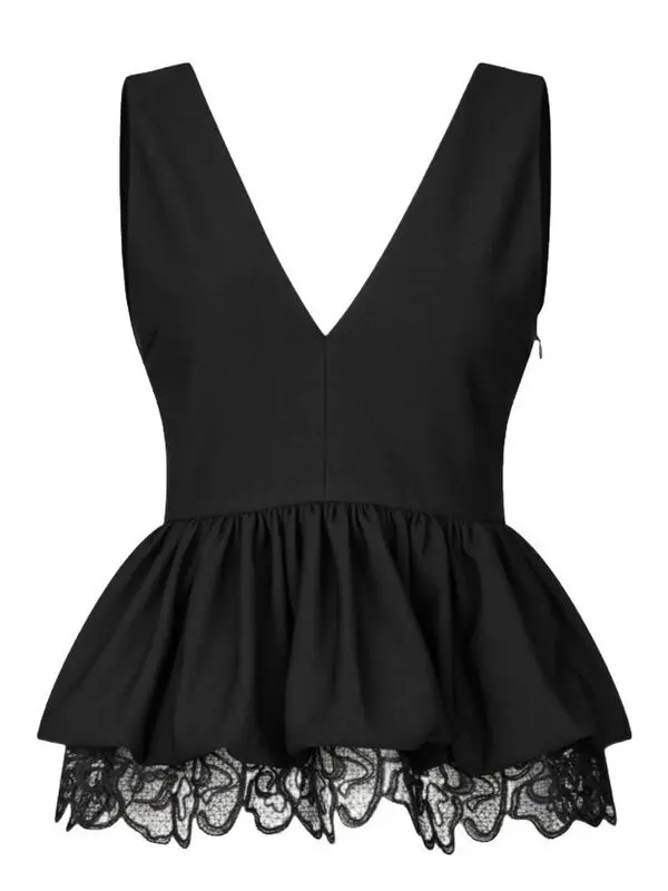 ROTATE BY BIRGER CHRISTENSEN V-neck Peplum Top - Black